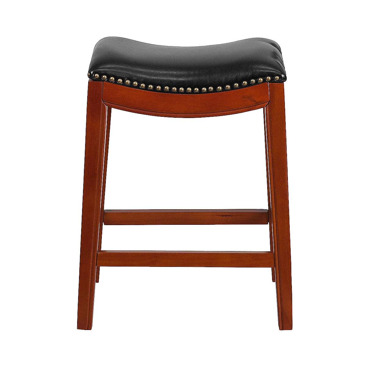 Flash Furniture Alphus 26'' High Backless Light Cherry Wood Counter Height Stool with Black LeatherSoft Saddle Seat