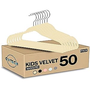 GVTECH Kids Hangers Velvet, [50 Pack] Children Cloth Durable Baby Hangers for Closet - Perfect Infant Toddler Kid Hanger for Everyday Use, Non Slip 360° Hooks for Shirt, Pant, Dress (50 Pack, Ivory)