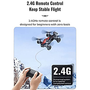 Aufmer Mini Drone with Kids Camera, 2 in 1 Quadcopter with Land Mode or Flight Mode, Altitude Hold, Headless Mode, 3D Flip, 2.4G Remote Control Drones for Boys Girls Beginners Gift (Red)