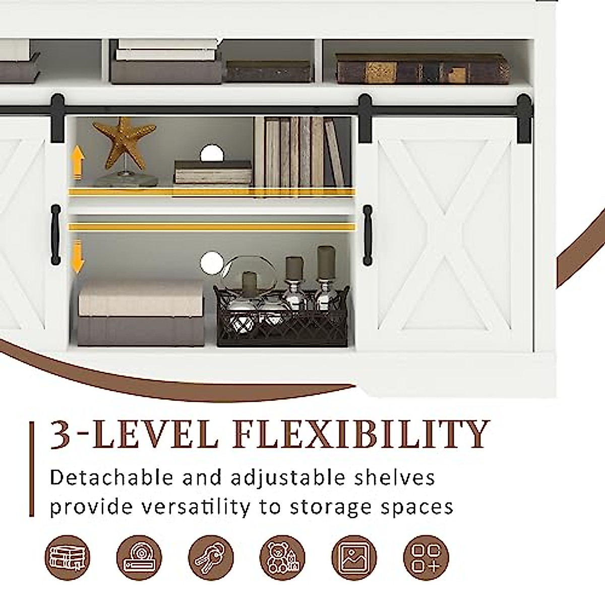 FansaFurn Farmhouse White Stand for TVs up to 65+ Inch Tall Entertainment Center with Sliding Barn Door, Console Storage Cabinet for Bedroom, Living Room…