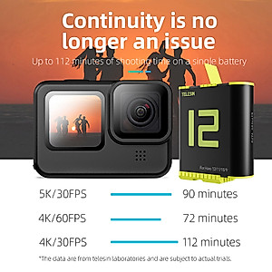 Battery Charger for GoPro Hero 12 Hero 11 Hero 10 Hero 9, TELESIN 3-Pack Batteries + Triple USB Charge Case with SD Card Slot Fully Compatible with Original Go Pro 12 11 10 9 Black Camera Accessories