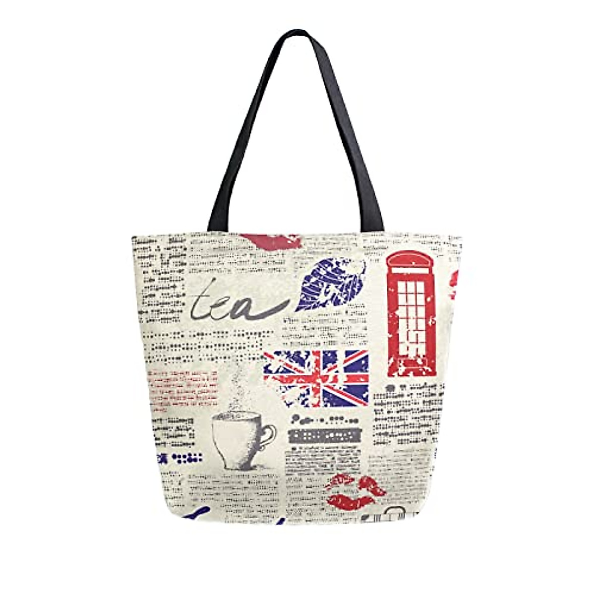 ALAZA Newspaper British Flag Retro Canvas Tote Bag for womenLarge Women Casual Shoulder Bag Handbag,Shopping Grocery Cotton Bag Reusable,Multipurpose,Heavy Duty For Outdoors Weekender Travel
