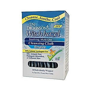 T.N. Dickinson's Witch Hazel On-The-go Multi-use Cleansing Cloth Towelette Singles, 14 Count