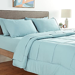 Sweet Home Collection 7 Piece Comforter Set Bag Solid Color All Season Soft Down Alternative Blanket & Luxurious Microfiber Bed Sheets, Misty Blue, Full