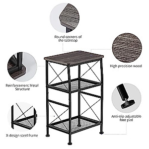 ruboka 3-Tier Small End Tables,Narrow Side Table with Steel Grid Storage Shelves,Slim Nightstand X-Design Sofa Side Table Small Bookshelf Bookcase,Display Rack for Living Room,Bedroom (Grey)