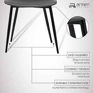 Armen Living Monte Mid Century Modern Dining Accent Chair for Table Kitchen Desk Vanity in Charcoal Gray Faux Leather with Black Metal Legs