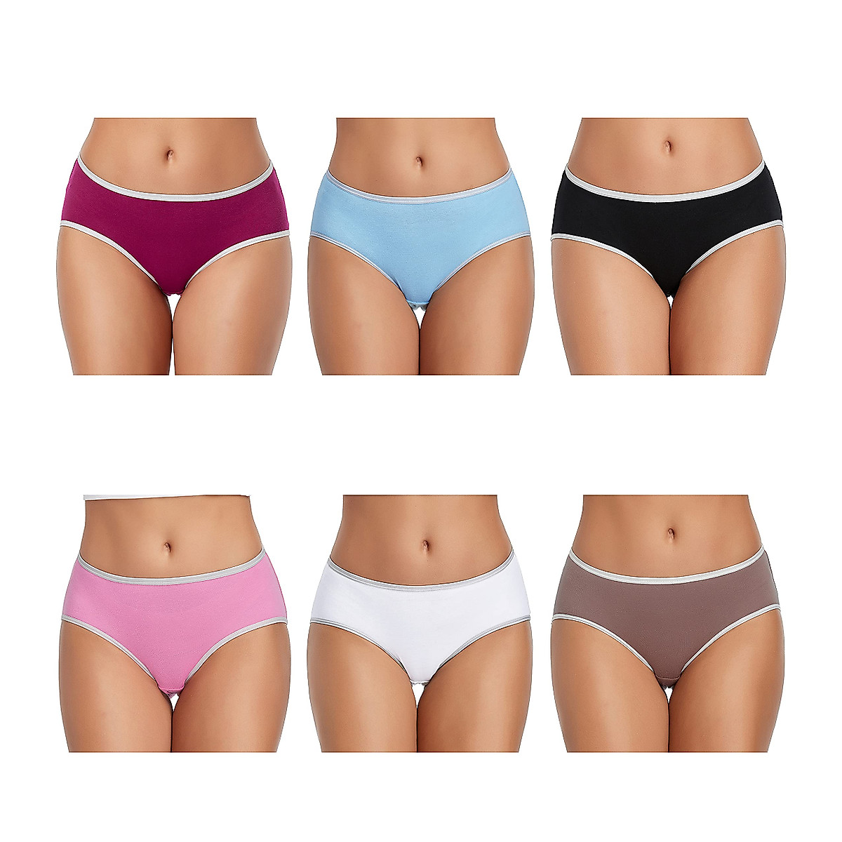 dorcastimo Women's Cotton Stretch Underwear Mid Rise Full Coverage Panties MultiPack Regular & Plus Size(X-Small, Black/Mixed Blood/Purple/Blue/Pink/White)