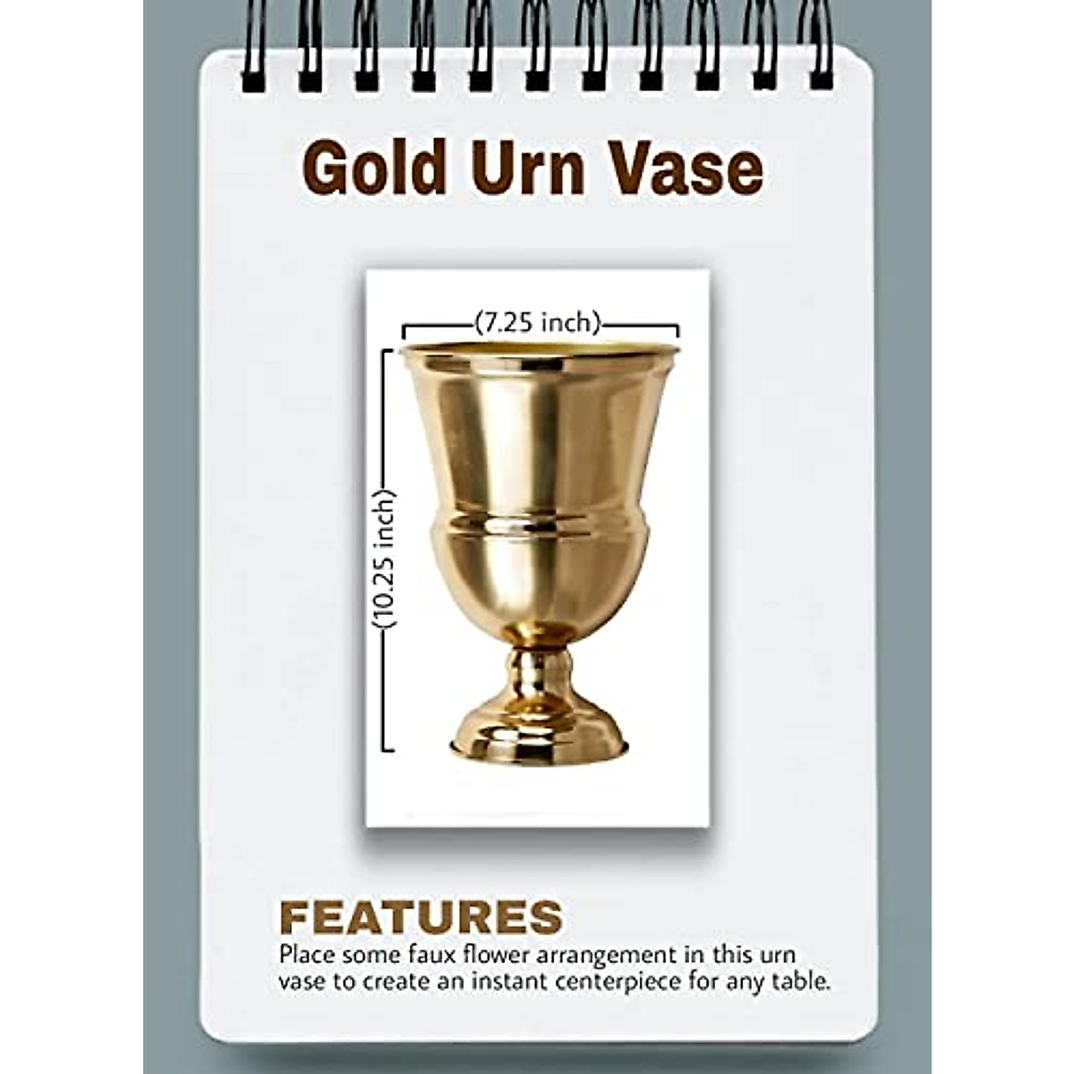 Serene Spaces Living Decorative Gold Vase Urn, Gold Vases for Centerpieces, Metal Vase Use for Home Decor, Wedding, Parties, Floral Arrangements, Measures 10.25" Tall & 7.25" Diameter