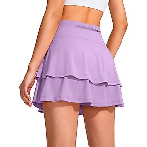 Women's Pleated Tennis Skirts with 4 Pockets Athletic Golf Skorts Skirts for Women High Waisted Layered Skirts with Shorts for Workout Running (Purple, Small)