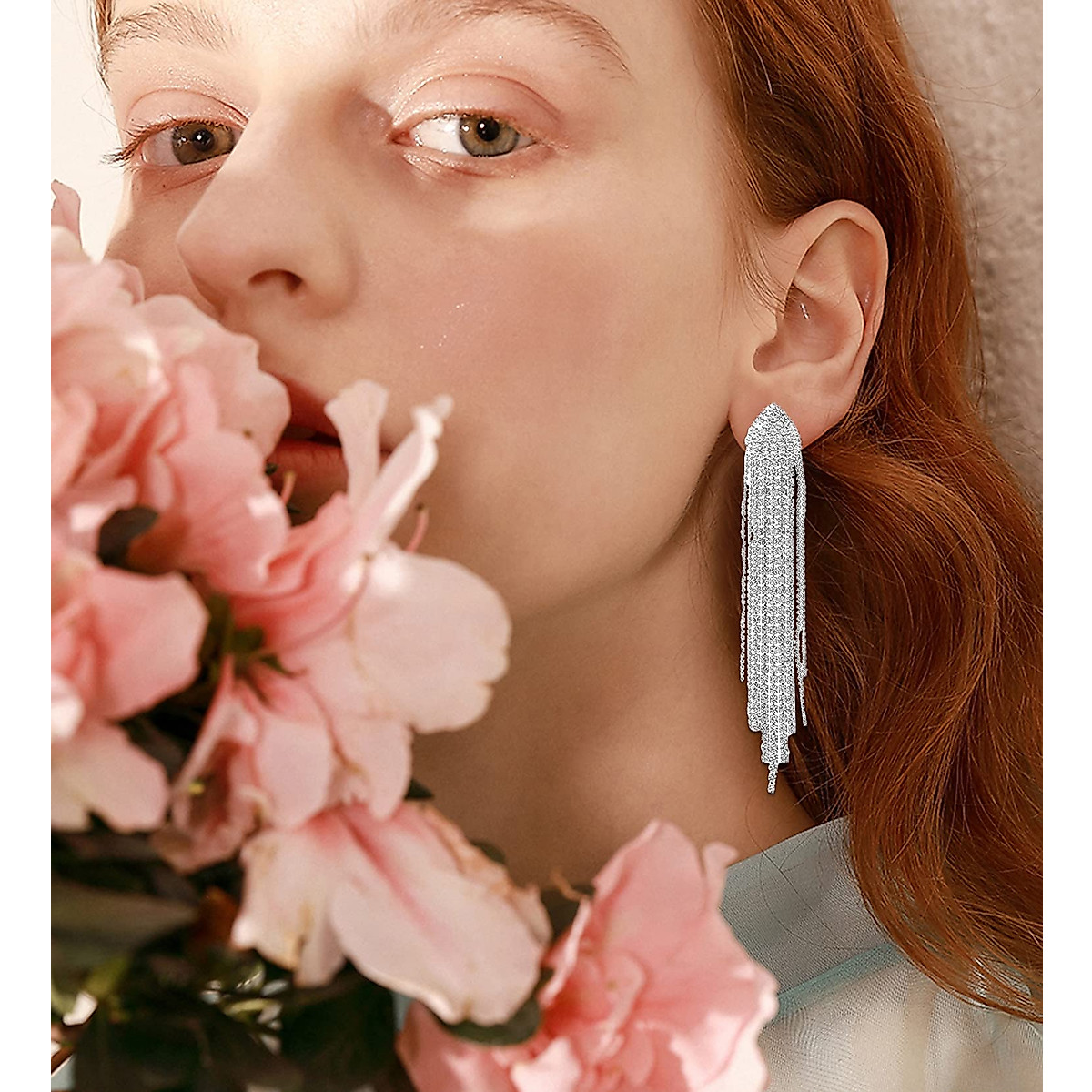 Jewdreamer 3 Pairs Silver Teardrop Crystal Chandelier Earrings Long Tassels Dangle Earrings Sparkling Rhinestone Ladies Gifts Statement Earrings Bridal Wedding Jewelry