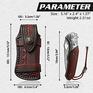 Generic Leather Folding Knife Pouch with 4" Folding Knife Holster and Belt Ring