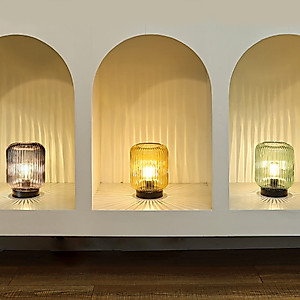 LUSHARBOR Battery Operated Lamp, Cordless Table Lamps for Home Decor, Battery Powered Nightlight with LED Bulb, Decorative Glass Beside Lamp for Bedroom Living Room-Gold