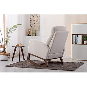 Zaboro Rocking Chair with Side Pocket, Rocker Glider Chair with Wood Base, Uplostered Armchair with High Backrest, Sofa Chair, Side Chair for Living Room Bedroom Office