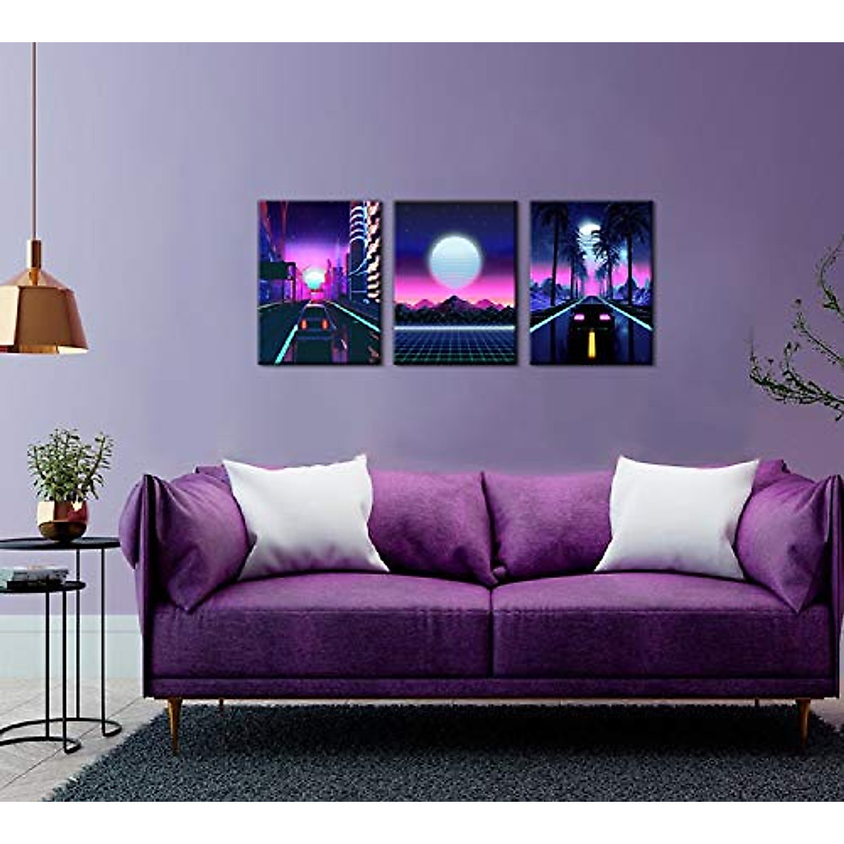 Purple Wall Decor Cool Posters Boy Teen Room Decor Bedroom Decor for Men Wall Art for Living Room Office Decor for Men Canvas Wall Art Retro Vintage Psychedelic 80s Room Decor Car City Wall Art for