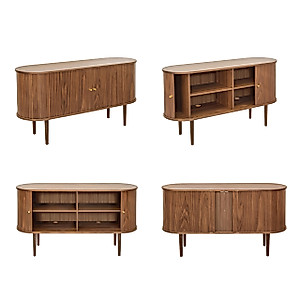 WERMO 55'' Sideboard Storage Cabinet with Doors and Shelves - Credenza Storage Cabinet for Office, Bedroom Storage Cabinet, Hallway Storage Cabinet, Console Storage Cabinet (Walnut)