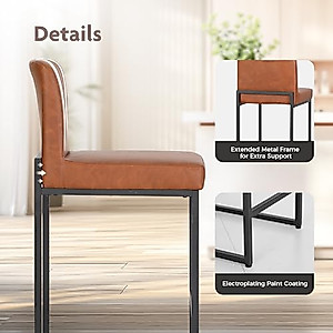 ALPHA HOME 24” Bar Stools Set of 4 Counter Height Bar Stool Pu Leather Kitchen Modern Bar Stools with Backrest Upholstered Footrest Sturdy Chromed Metal Steel Frame,Brown.