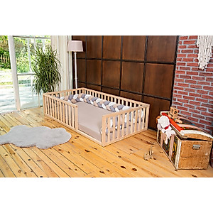 Montessori Floor Bed Small Size 52x27,5"/ Height 18.90'' | Pine Tree Toddler Bed Frame, Wood Bed Frame | Gift For Kids Room Decor (Small)
