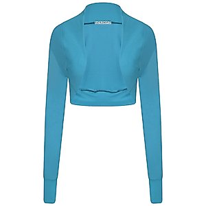 Loxdonz Girls Long Sleeve Bolero Cardigan Shrug Kids Open Front Bolero Shrugs Crop Top (7-8 Years, Turquoise)