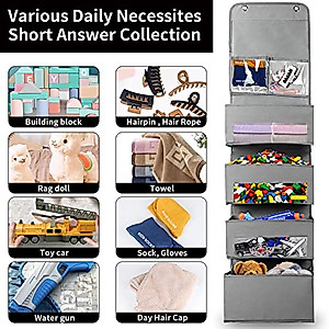 FGSAEOR 5-Shelf Over The Door Hanging Organizer, Closet Organizers and Wall Mount Storage with Clear PVC Window Pocket & 2 Hooks for Nursery Closet Storage, Pantry, Bedroom, Baby Diapers (1Pack-Grey)