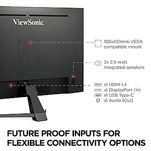 ViewSonic VX3267U-2K 32 Inch 1440p IPS Monitor with 65W USB C, HDR10 Content Support, Ultra-Thin Bezels, Eye Care, HDMI, and DP Input, Black