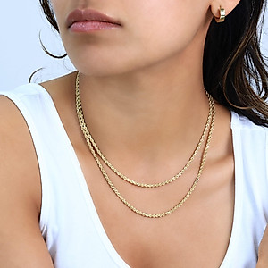 Nuragold 10k Yellow Gold 2.5mm Rope Chain Diamond Cut Necklace, Mens Womens Jewelry 16" 18" 20" 22" 24" 26" 28" 30"