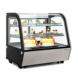 ROVSUN 4.2 Cu.Ft Refrigerator Display Case ETL NSF Certified, Commercial Countertop Display Refrigerator Refrigerated Display Case w/LED Air-cooling Auto Defrost Rear Sliding Doors for Cafe Restaurant