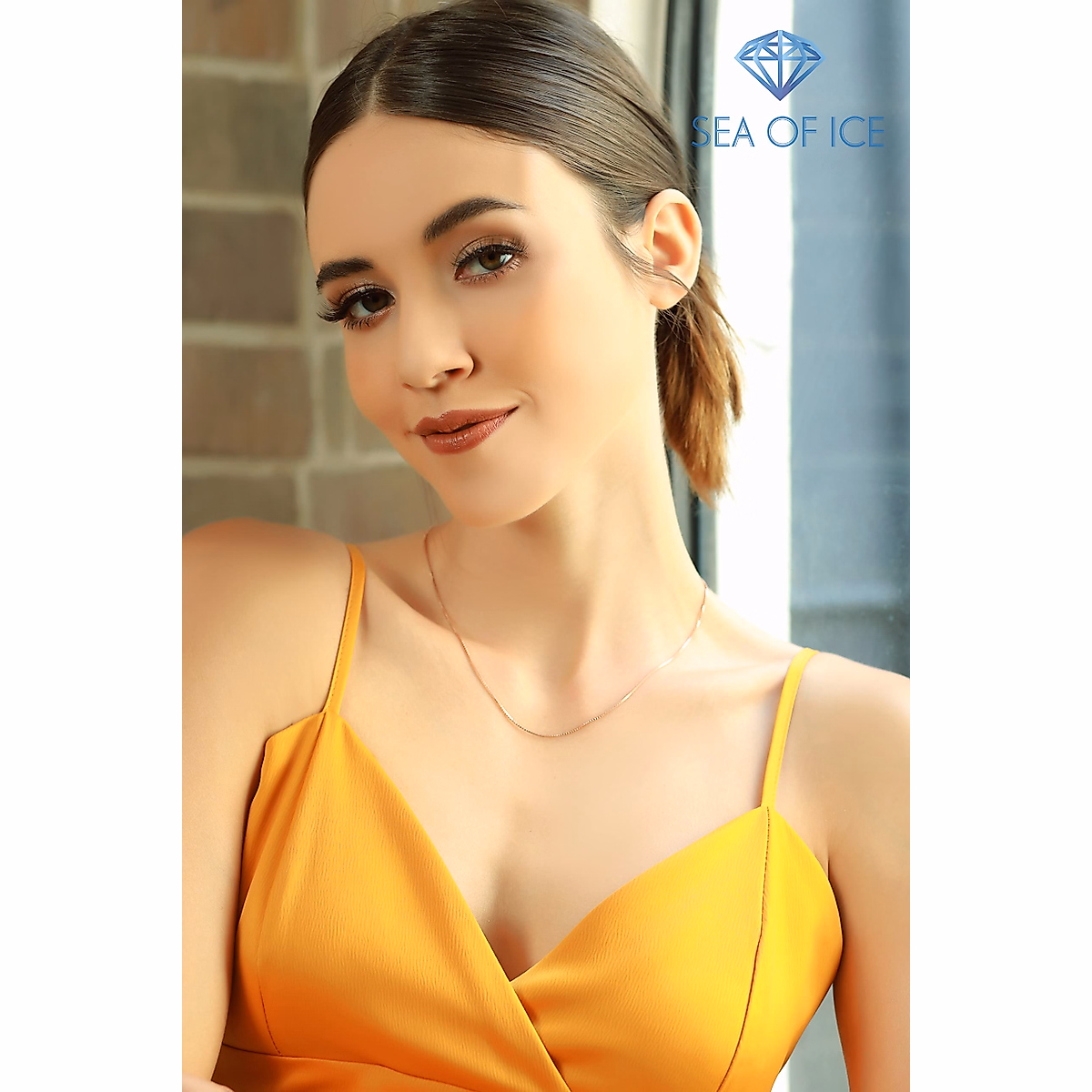 SEA OF ICE Chain Necklace 925 Sterling Silver with Rose Gold Chain & Ring Clasp Closure, Italian Box Necklace Chain Necklace for Women & Men, Rose Gold Necklace, 18"