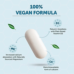 Sheltr True Calcium 1000mg Supplement for Men & Women with Plant Based Vitamin D3 & Natural Magnesium for Healthy Bones - 60 Vegan Tablets