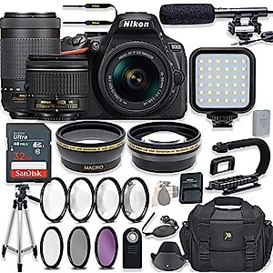 Nikon D5600 24.2 MP DSLR Camera Video Kit with AF-P 18-55mm VR Lens & AF-P 70-300mm ED VR Lens + LED Light + 32GB Memory + Filters + Macros + Deluxe Bag + Professional Accessories (Renewed)