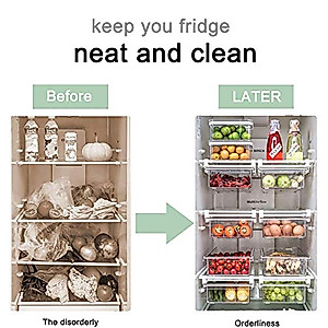 Fridge Organizer-Pull-out Refrigerator Organizer Bins, Freely Pullable Refrigerator Storage Box for Fruit, Yogurt, Snacks, Pasta, Egg- Food Safe, BPA Free, 12” x7.9”x3.7”
