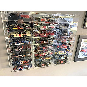 Hot Clear Acrylic Display Case for 1:24 scale Diecast Toy Model Race Cars Wheels Storage Shelves Showcase, 24 Compartments, Wall Mounted