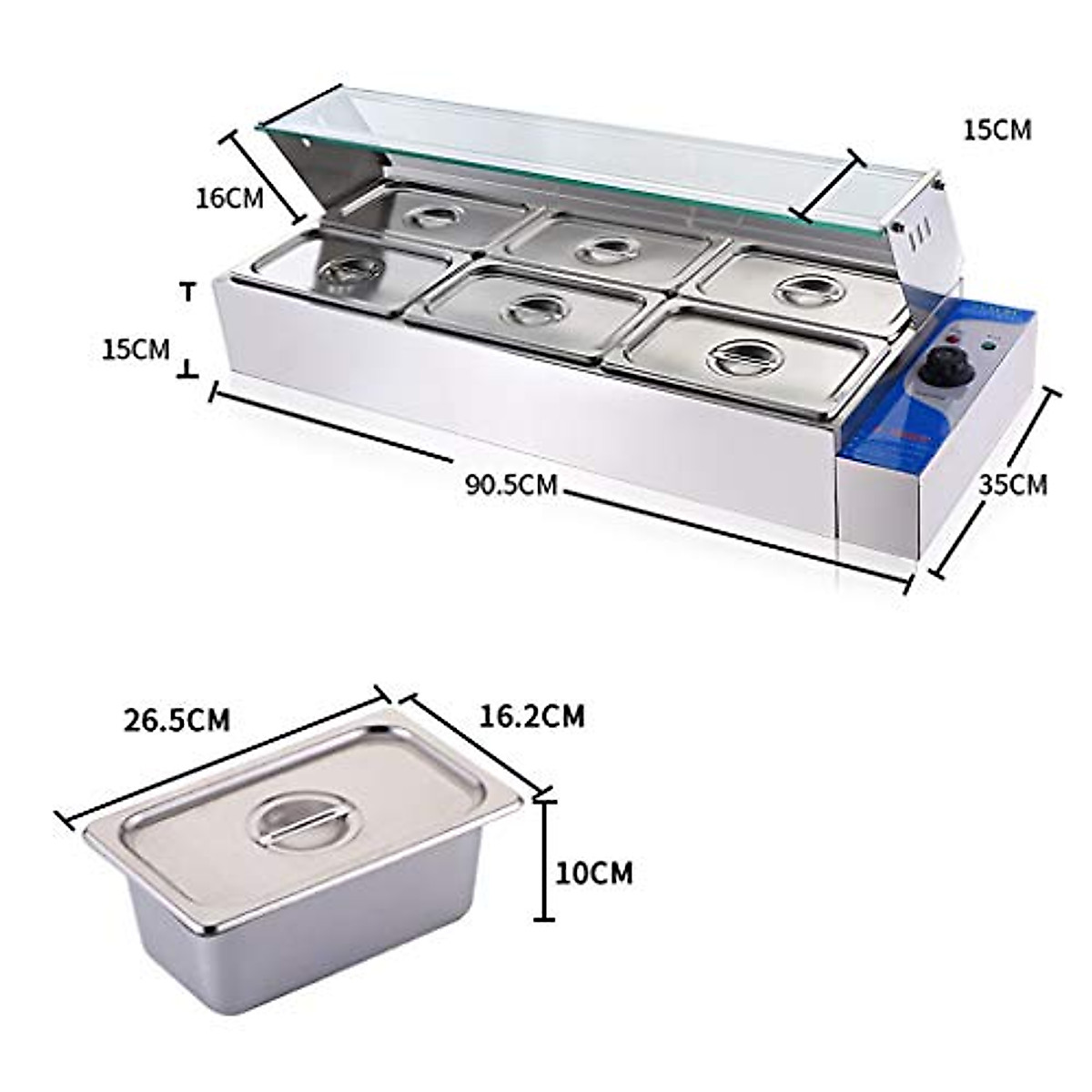 220V Commercial Food Warmer,Food Soup Warmer Stove Commercial Canteen Buffet Steam Heater with Glass Shield,for Catering and Restaurants