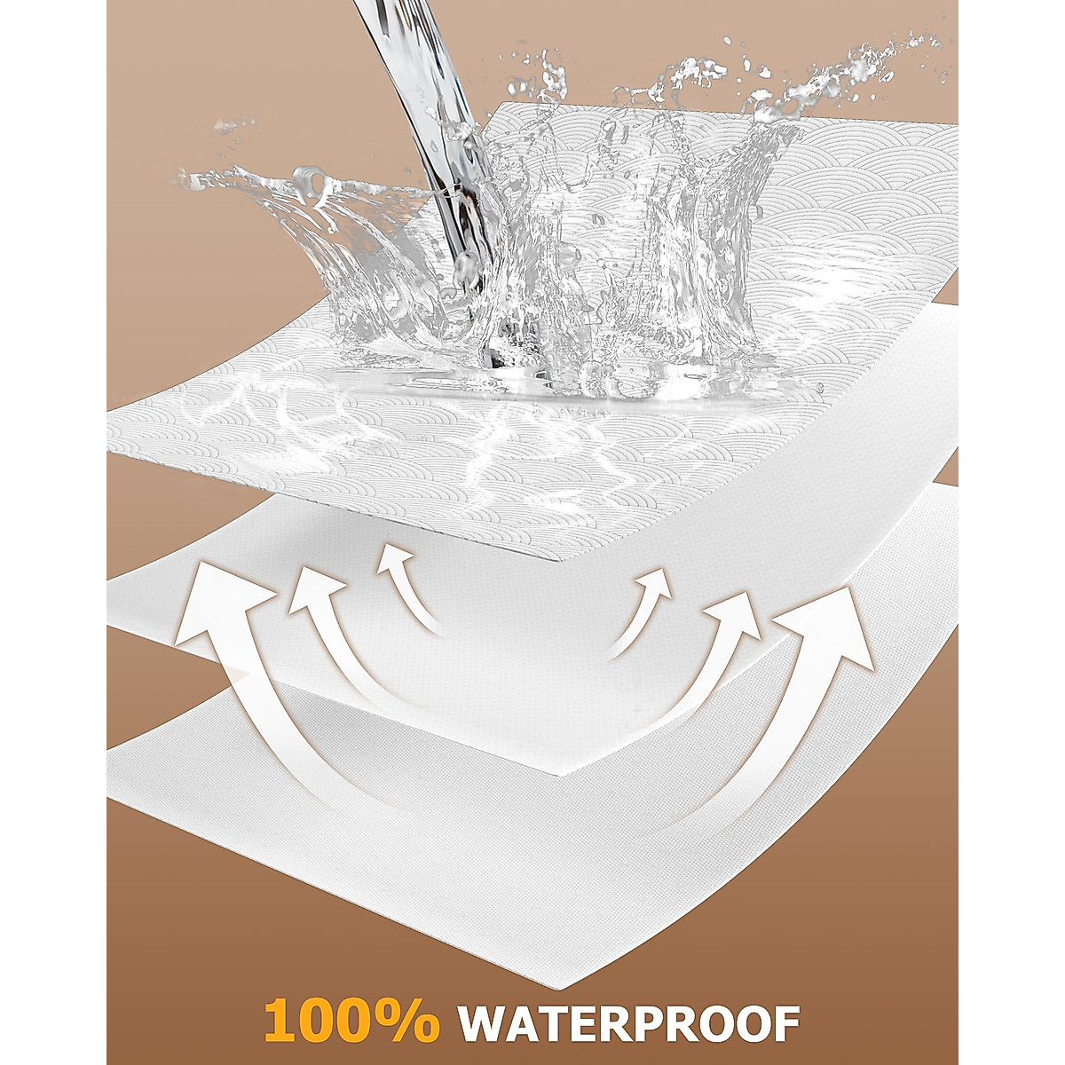 Zenzy 3" Full Waterproof Mattress Topper Cover, [100% Waterproof] [Ultra-Soft] Cover for Mattress Topper, Washable & with Adjustable Straps, Oeko-TEX Certified [Only Cover]- Beige