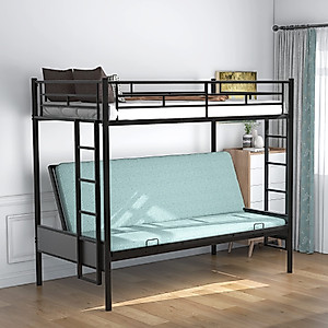 SOFTSEA Twin Over Full Metal Bunk Bed Industrial Style Twin Over Futon Bunk Bed for Kids (Futon Bunk)