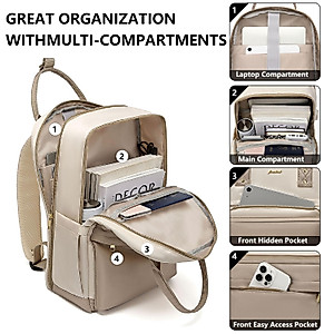 Laptop Backpack Women Student Bookbag: 15.6 Inch Stylish Nurse Computer Back Pack Teacher Travel Bags with USB Charging Port Casual Backpack Small Business Work Book Bags for College School Gift Khaki
