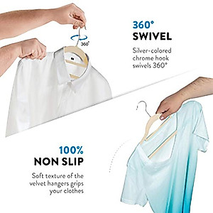 Premium Velvet Hangers with Tie Bar 20-Pack Slim Space Saving Coat Hanger, Non Slip Wardrobe Hangers, Clothes Hangers 360° Swivel Hook, Suit, Shirt Dress & Trouser Hangers - Thin Flocked Felt Hangers