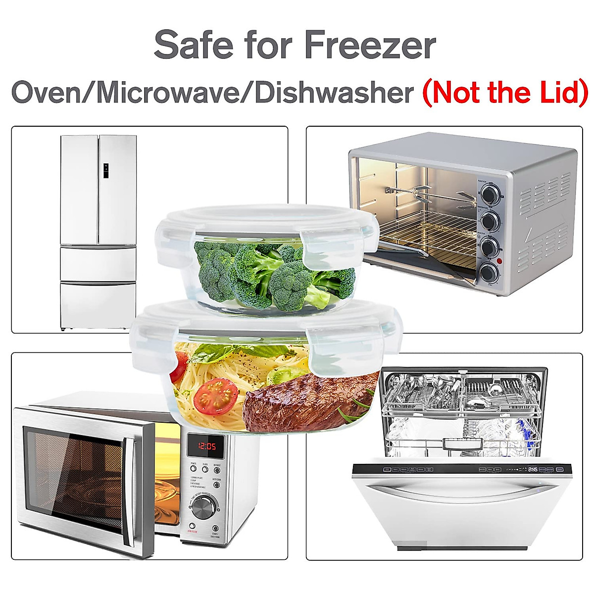 salato Glass Storage Containers with Lids 8 Piece, 100% Leak Proof & BPA Free Glass Containers with Lids, 4 Set Nesting Round Glass Food Storage Containers Safe for Freezer/Oven/Microwave, Grey