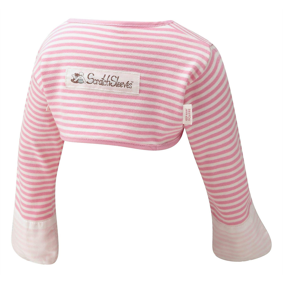 ScratchSleeves | Girls' Stay-On Scratch Mitts | Stripes | Pink and Cream | 21-24m