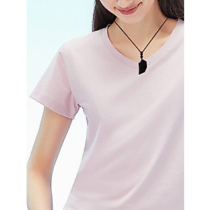 Domika 2pcs Healing Stone Matching Heart Couples Necklace Rose Quartz Black Obsidian Crystal Pendant Adjustable Rope Love Puzzle Necklace for Men Women