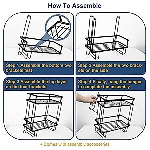 BEJICAN Over Toilet Storage Shelf Bathroom Organizer Free Standing Restroom Organizers with Adhesive Base and Hooks,Anti-Tilt No Drilling Wall Mounting Rack,Space Saver(Black, 2-Tier)