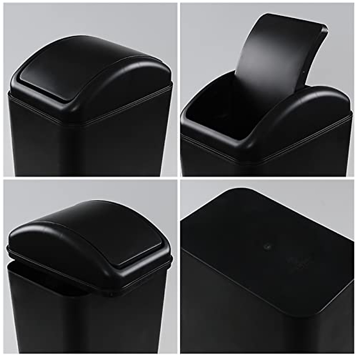 Waikhomes 3.5 Gallons Plastic Trash Can with Swing Lid, Slim Garbage Bin, Black, 1 Pack