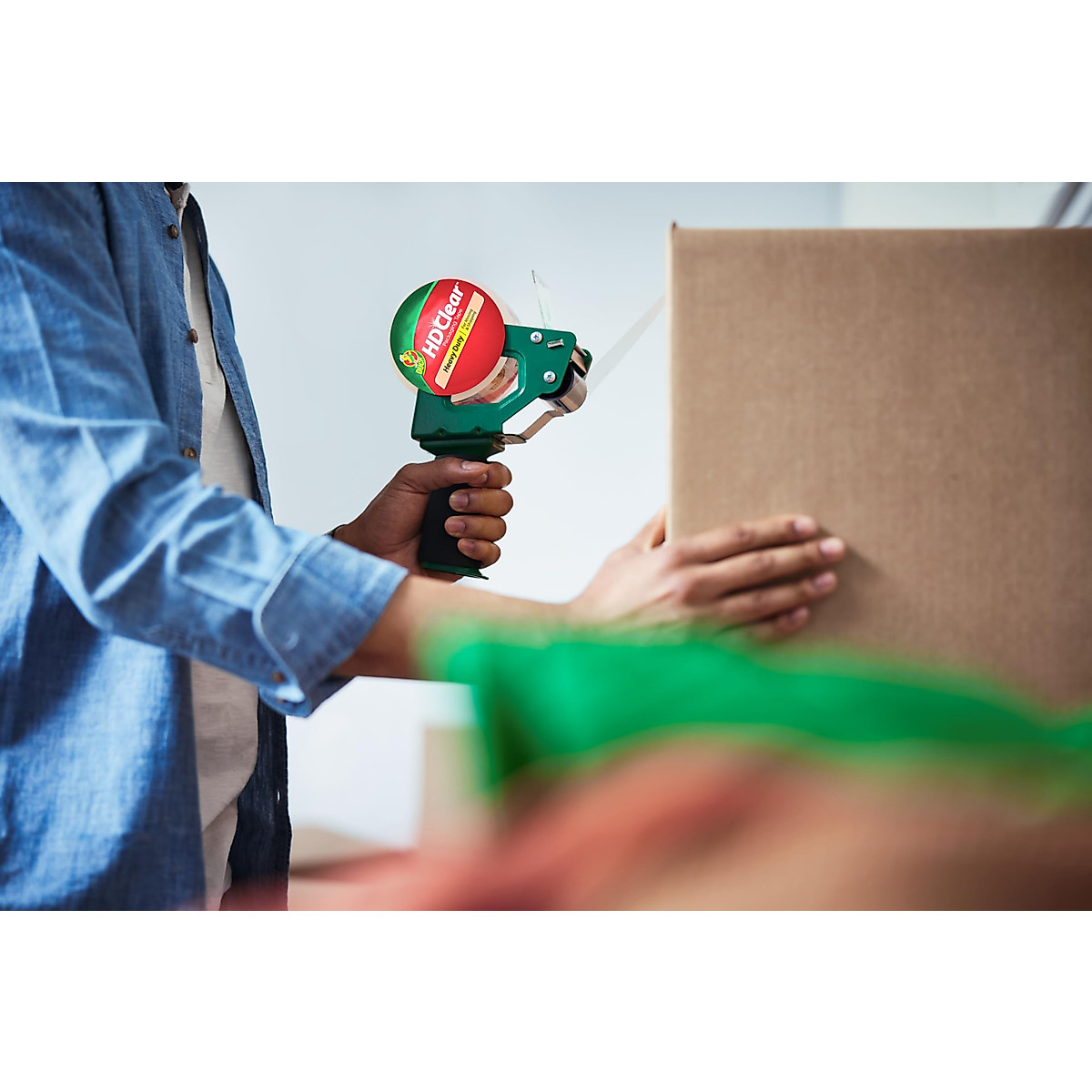 Duck Brand Handled Tape Gun With Clear Packing Tape, 1.88 Inch x 54.6 Yard (669332)