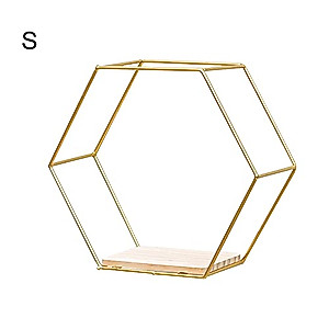WskLinft Wood Iron Hexagonal Shelf Wall-Mounted Storage Rack for Home Hotel Luxury Decorations Black S