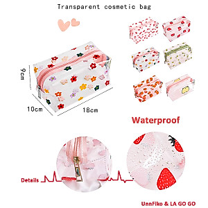 Cute Crystal Clear Cosmetic Bags, Travel Toiletry Clear Makeup Bags, Portable Makeup Brushes Kit Storage Bag, Waterproof Cartoon Organization For Women Girls (Floral)