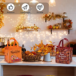 MIMIND 18 Pieces Thanksgiving Non-Woven Tote Bags Turkey Pumpkin Fall Party Gift Bags with Handles Thanksgiving Day Treat Bags Reusable Grocery Goodie Shopping Bags for Fall Thanksgiving Party Favors