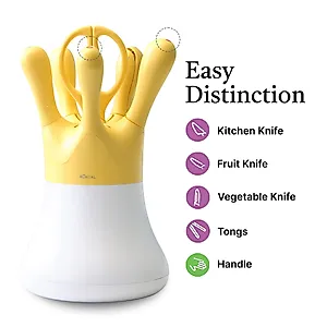 BUKCAL CUTE 5-Piece Kitchen Knife Set with Block (Knives, Shears, Tongs), Stainless Steel Kitchen Set, Ergonomic Handle, Water-Drop Shape Design