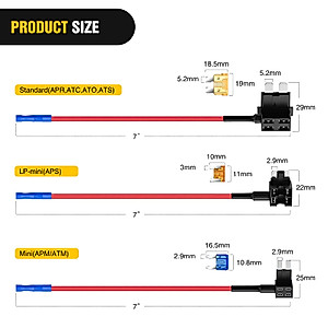 Nilight - 50040R 12V Car Add-a-Circuit Fuse Adapter with Standard and Mini TAP Profile TAP Blade Fuse for Cars Trucks Boats, 10 Pack Fuse Holder-3 types, 2 Years Warranty,Blue, Red, Black