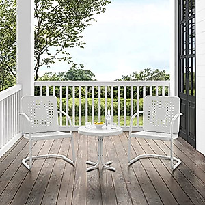 Crosley Furniture KO10019WH Bates 3-Piece Retro Metal Outdoor Seating Set with Side Table and 2 Chairs, White Gloss and White Satin