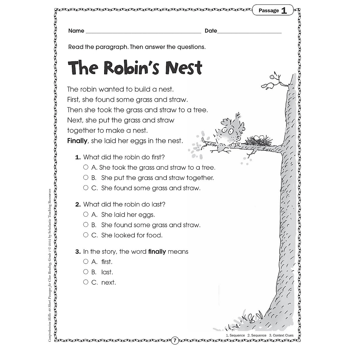 Comprehension Skills: Short Passages for Close Reading: Grade 1