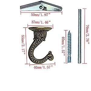 Large Swag Ceiling Hook, Hanging Plant Hook, Hook with Steel Screws/Bolts and Toggle Wings for Ceiling Mount Cavity Wall Fixing and Many Light Fixtures, Sets of 2, Bronze